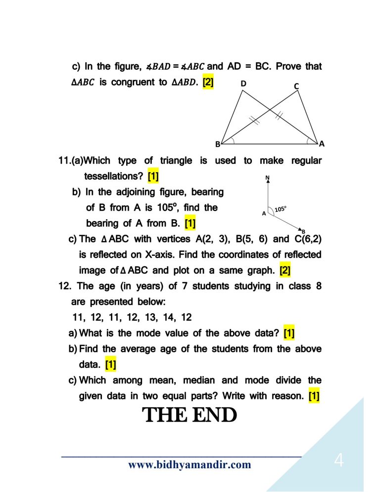 BLE Maths Model Questions - 2082 (Set-1) || Bidhya Mandir - Bidhya Mandir