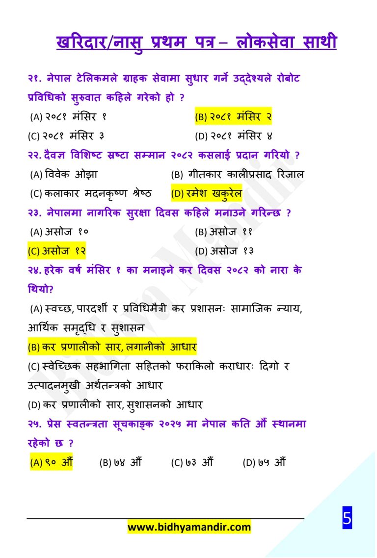 Kharidar / NaSu 1st Paper Model Question 2082 (Set-1) – Free PDF ...
