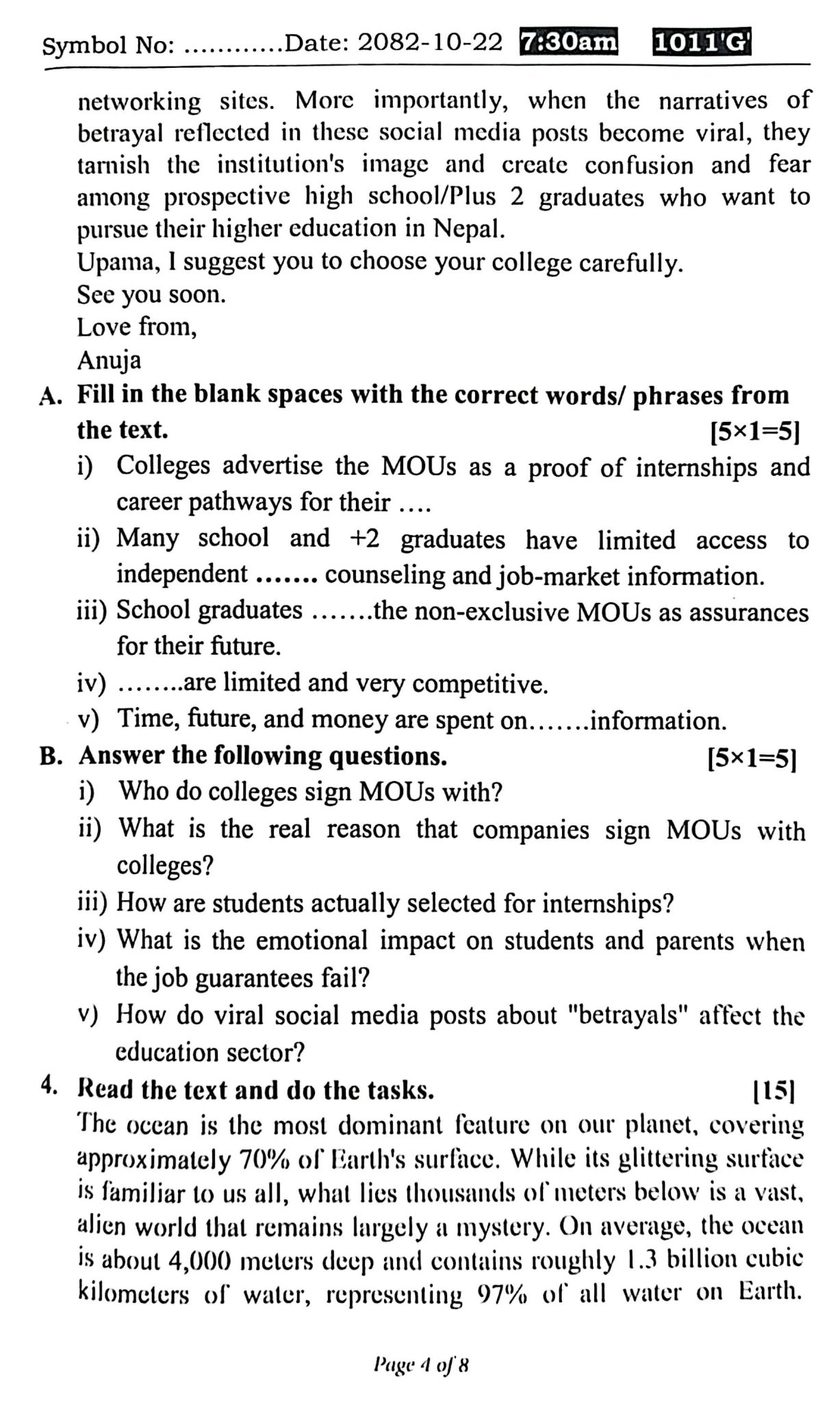 SEE English Pre-Board Exam 2082 Question Papers|| PABSON - Bidhya Mandir
