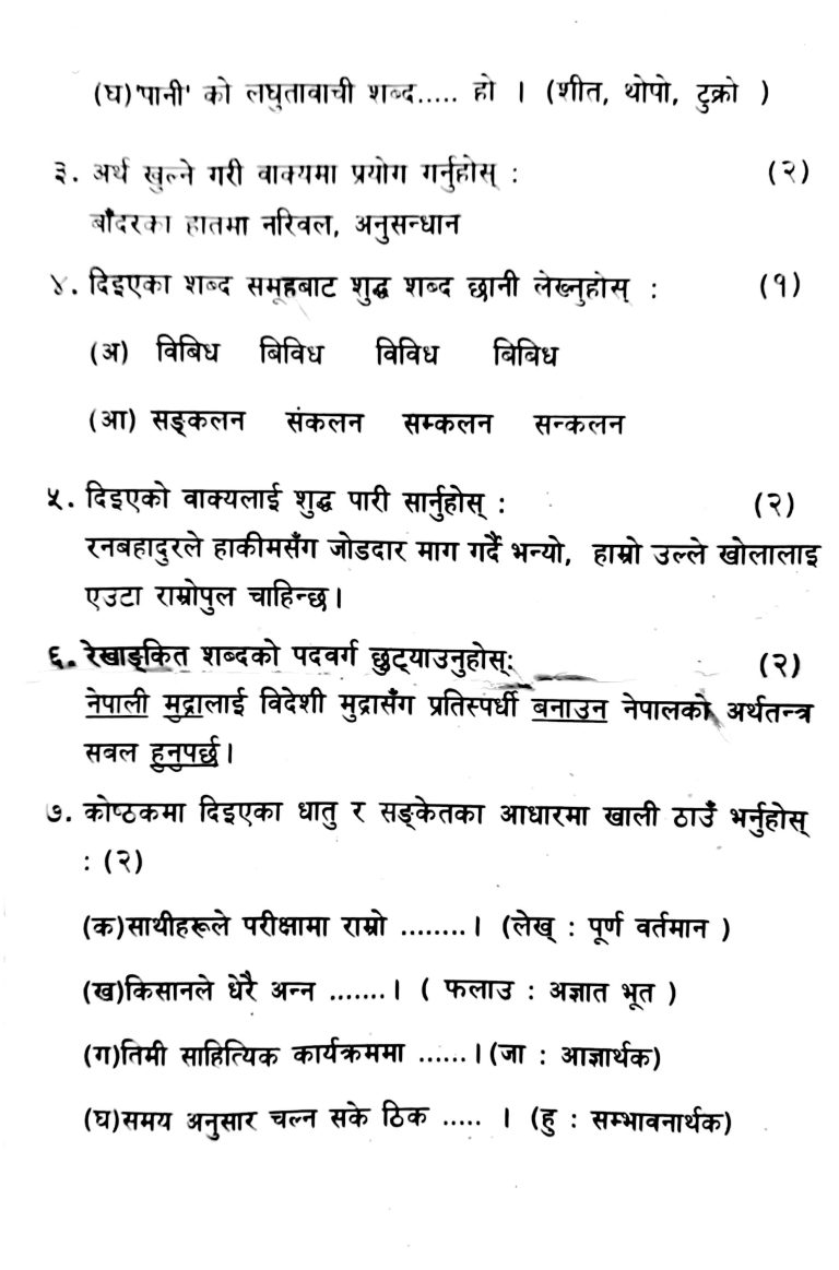 BLE (Class-8) Nepali Past Papers 2082 | Pokhara Metropolitan - Bidhya ...