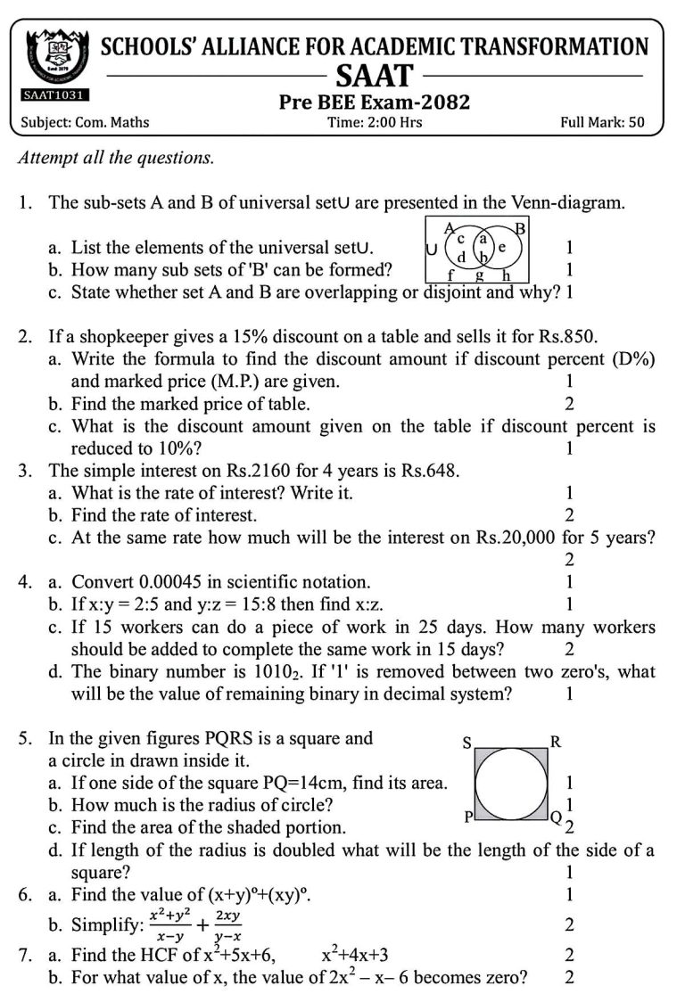 Pre-BLE Exam 2082 Question Papers by SAAT | All Subjects PDF - Bidhya ...